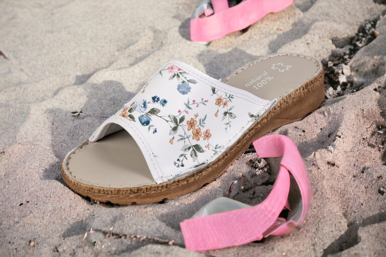 Orthopedic Medical Sandals in Natural Leather Flower Flip Flops White ...