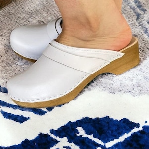 White Leather Wooden Clogs – Handmade Orthopedic Mules - Etsy