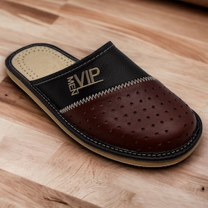 VIP Embroidered Gift: Stylish Men's Handmade Leather Slippers ...