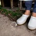 White WOODEN Man's CLOGS Natural Nubuck Leather, Linden Wood Swedish ...