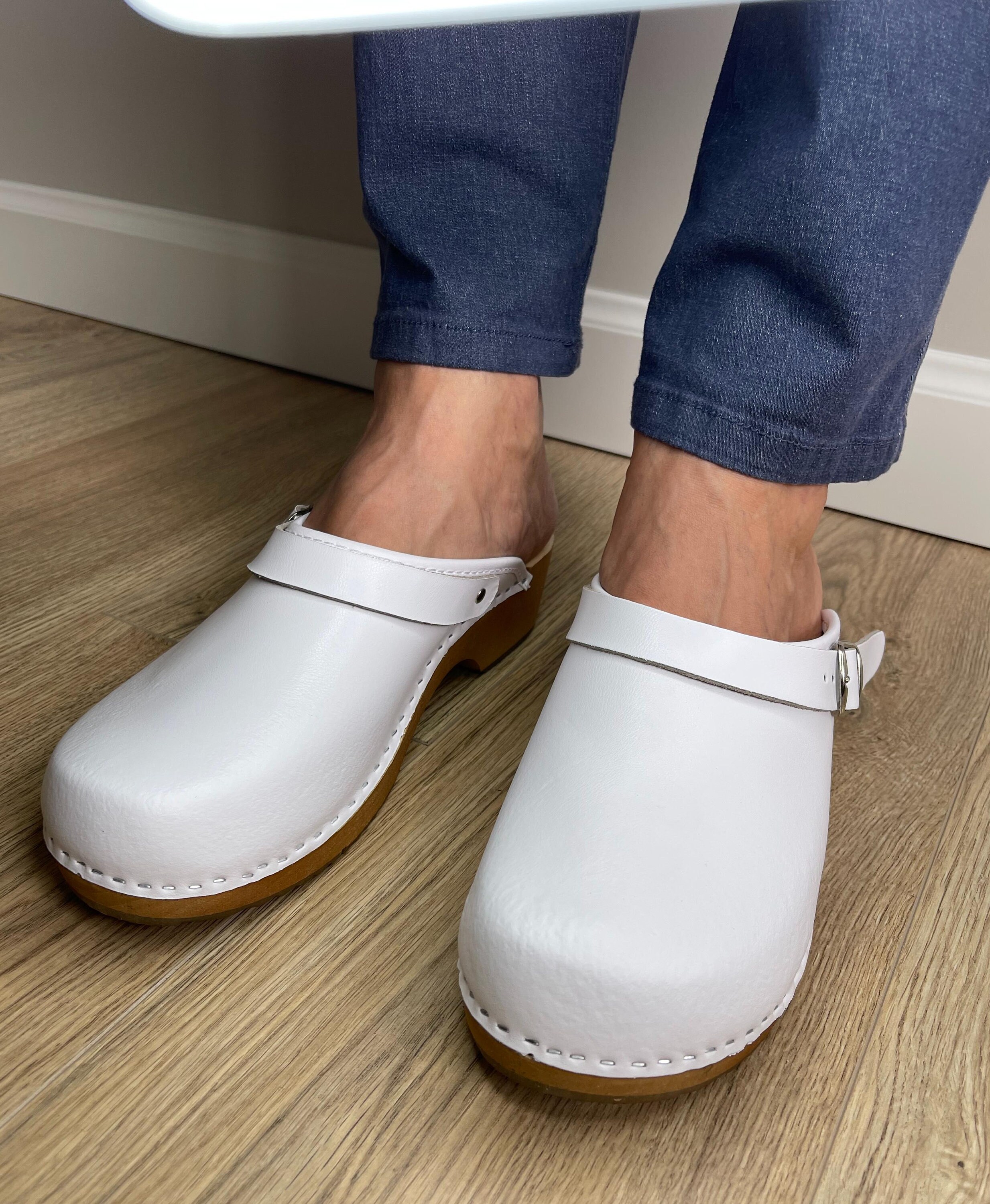 White WOODEN Man's CLOGS Natural Nubuck Leather Linden - Etsy