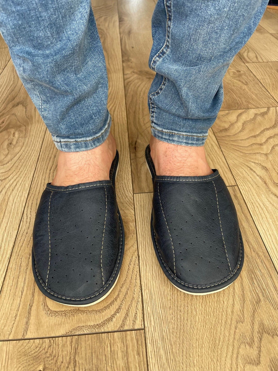 Men's Leather Slippers Handmade - Etsy
