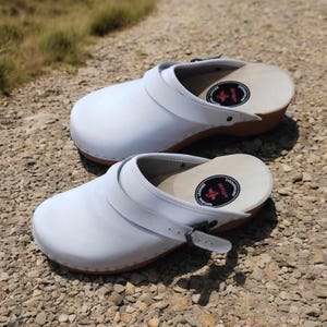 White Leather Wooden Clogs for Men - Comfortable Handmade Swedish-style ...