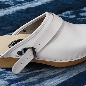 White Leather Wooden Clogs for Men - Comfortable Handmade Swedish-style ...
