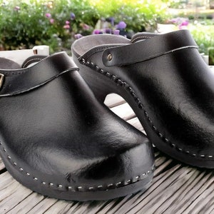 Men's Black Wooden Clogs | Handmade Natural Leather Footwear ...