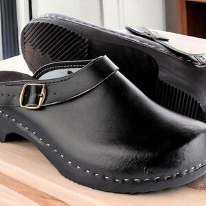 Men's Black Wooden Clogs | Handmade Natural Leather Footwear ...
