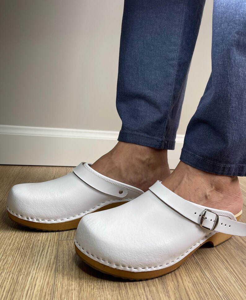 White WOODEN Man's CLOGS Natural Nubuck Leather Linden - Etsy