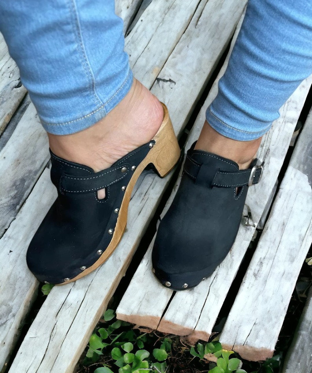 Graphite Swedish Clogs Real Leather Linden Wood Sandal Clog Stylish ...