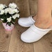 White WOODEN Clogs for Women Open Back White LEATHER Women Low Heel ...
