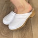 White WOODEN Clogs for Women Open Back White LEATHER Women Low Heel ...
