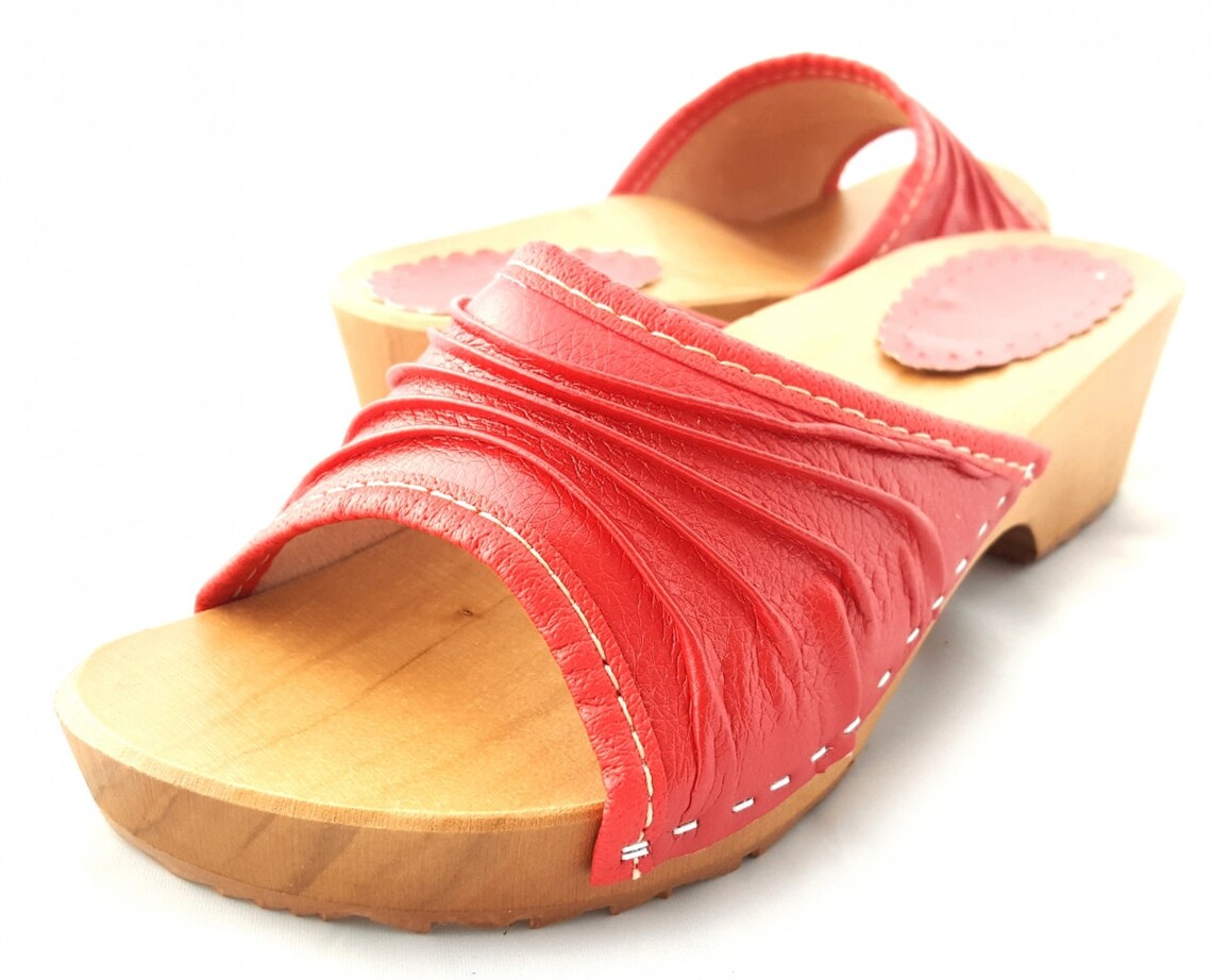 Clogs High Heel Classic RED Real Leather Wood Clogs Clogs - Etsy