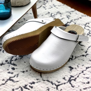 White WOODEN Man's CLOGS Natural Nubuck Leather, Linden Wood Swedish ...