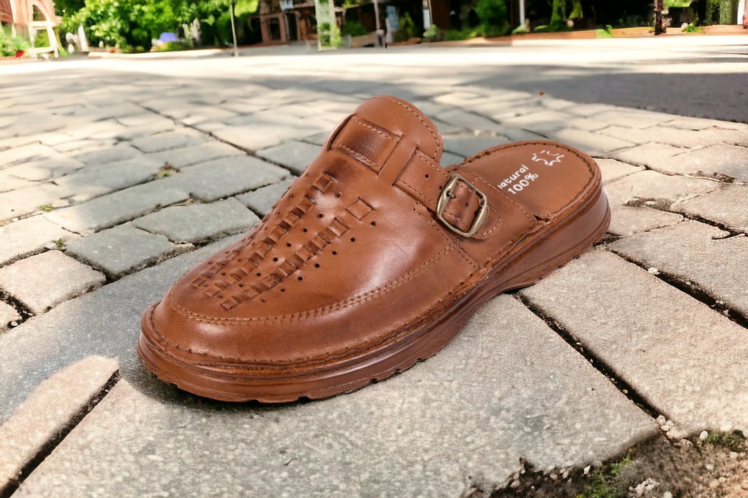 Handmade Leather Clogs for Men, Adjustable Heel Strap - Etsy