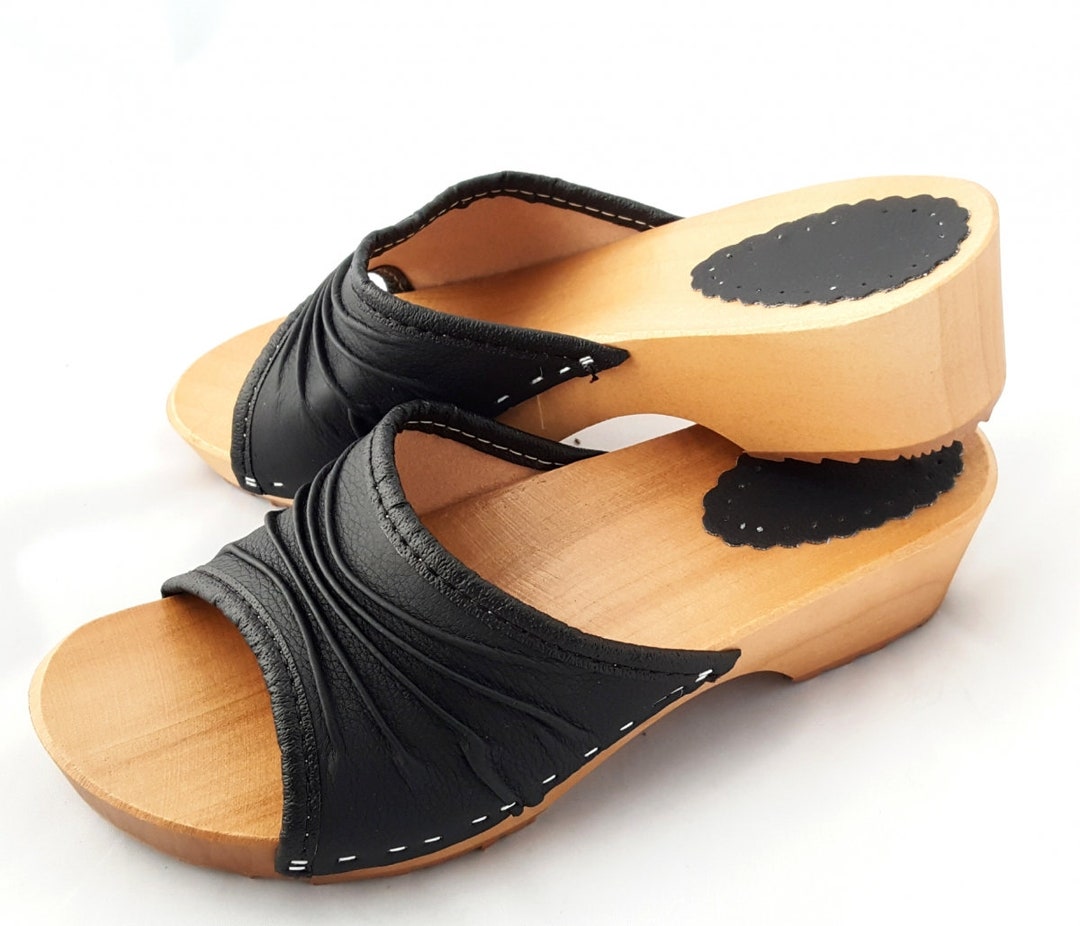 Clogs Sandals Swedish Clogs High Heel Elegant Ladies Leather Wood Clogs ...