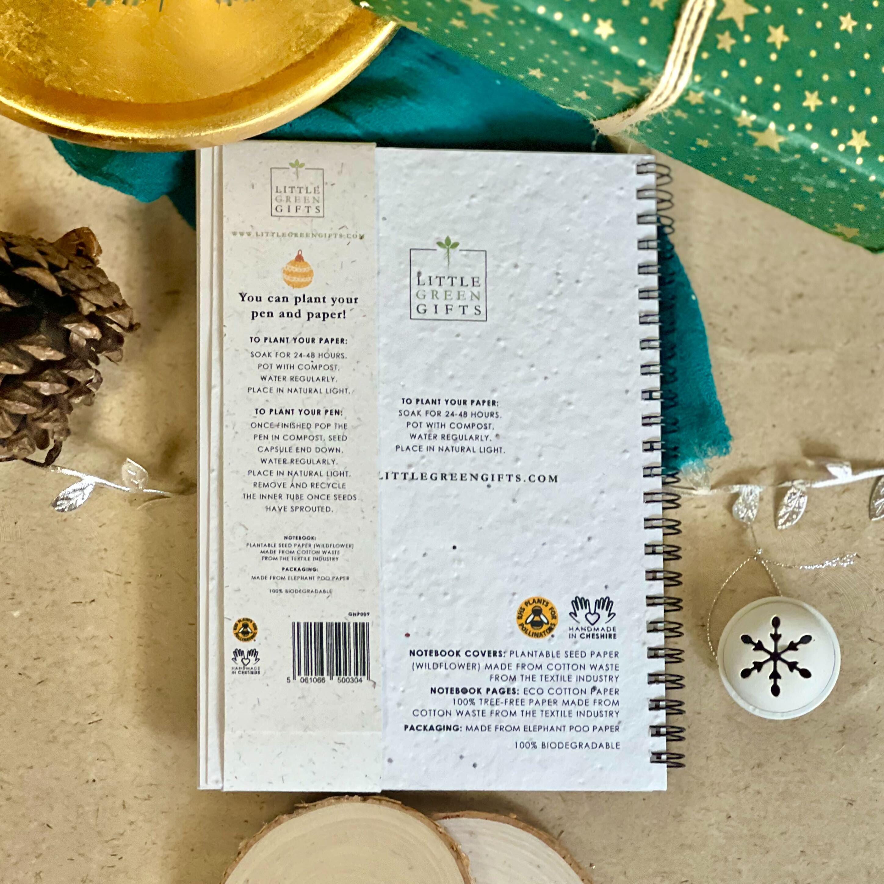 PLANTABLE Notebook and Pen Set - Christmas Cheer, Eco-friendly, Plant ...