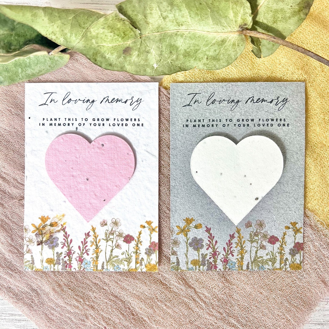 MEMORIAL CARD- Seed Paper Memorial Cards With Plantable Heart ...