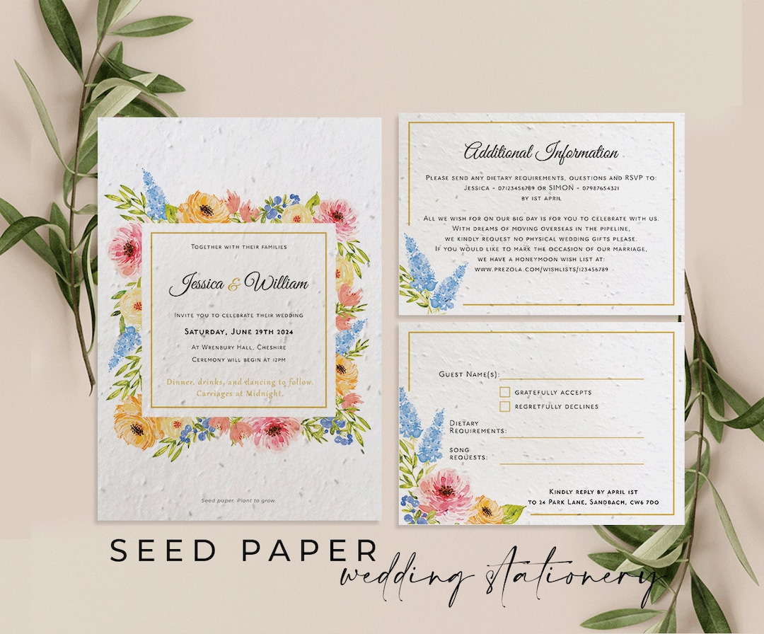 Plantable SEED PAPER Eco-friendly Sustainable Biodegradable Wedding ...