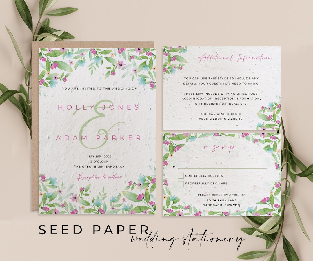 Plantable SEED PAPER Eco-friendly Sustainable Biodegradable Wedding ...