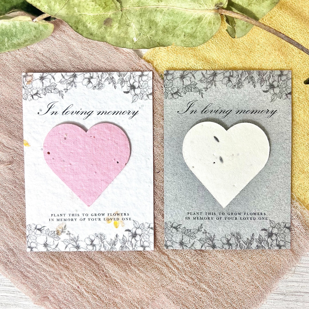 MEMORIAL CARD- Seed Paper Memorial Cards With Plantable Heart - Floral ...