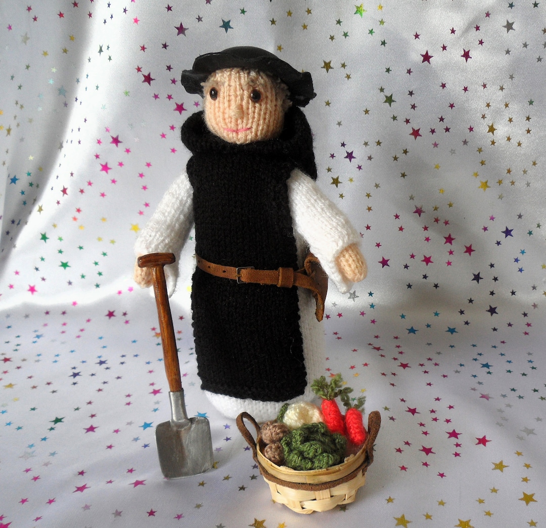 Knitted Monk, Hand Made Monk Figure With Shovel,belt,hat ,basket. - Etsy