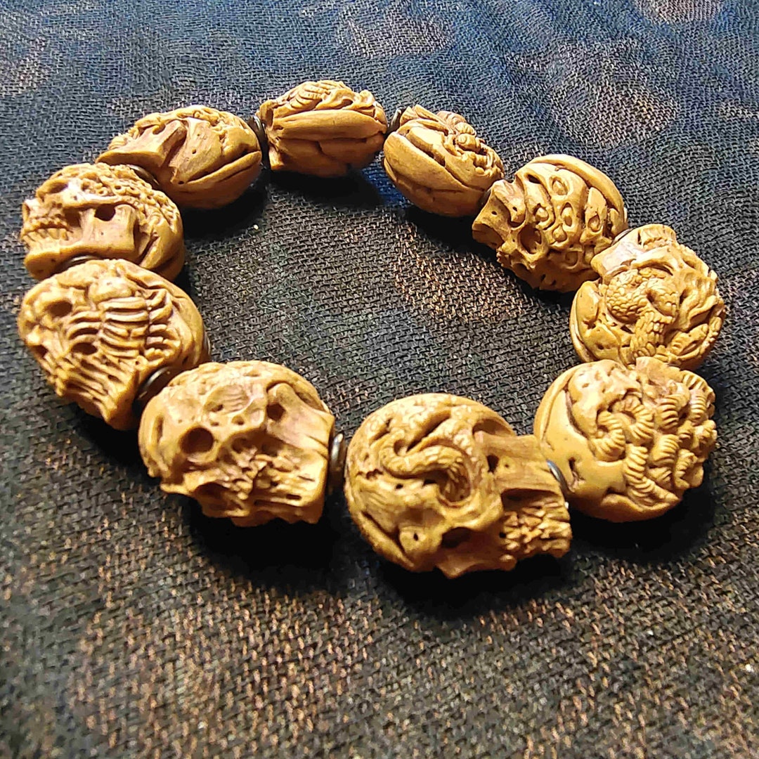 Hand Carved Wood Skull Beads Venomous Biopunk Series-single - Etsy
