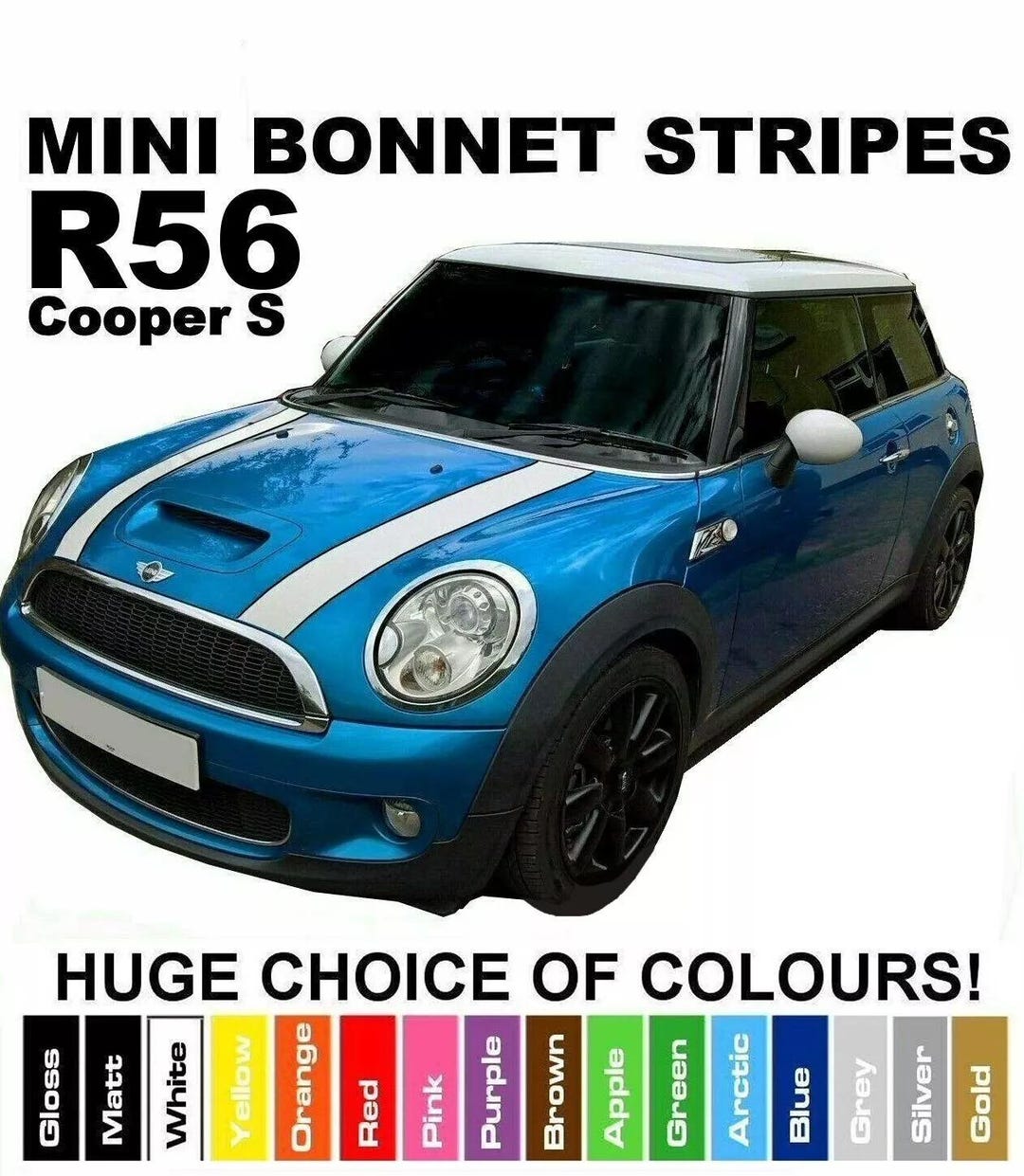 MINI R55, R56, R57 Cooper S Bonnet Stripes With Pinstripe Vinyl ...