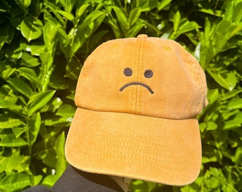 Sad Face Embroidered Cap || Vintage Style Washed Low Profile Dad Cap 6 ...