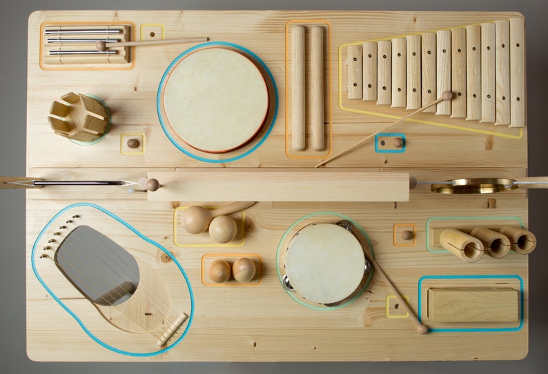 Wooden Instruments on Big Table, Montessori Music, Percussion ...