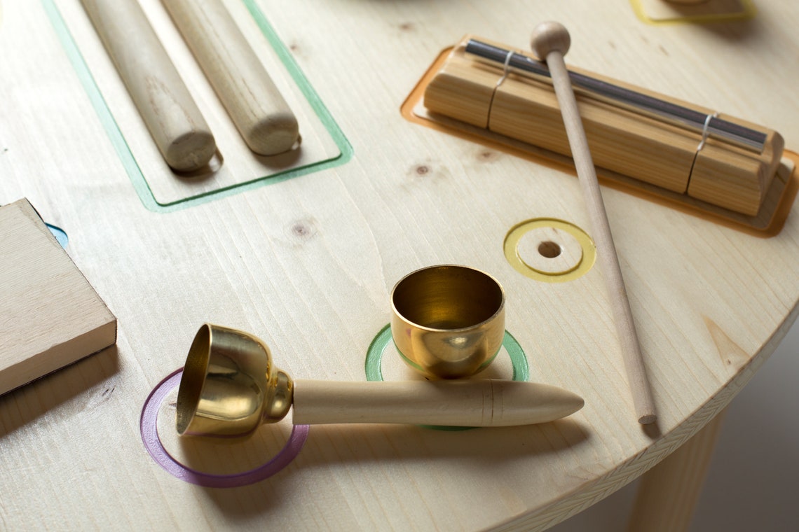 Percussion instruments on Round Table Eco friendly Wooden | Etsy