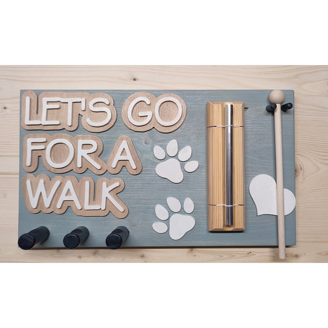 Wooden Dog Sign let's Go for a Walk With Bell, Leash Hanger, Wood Sign ...