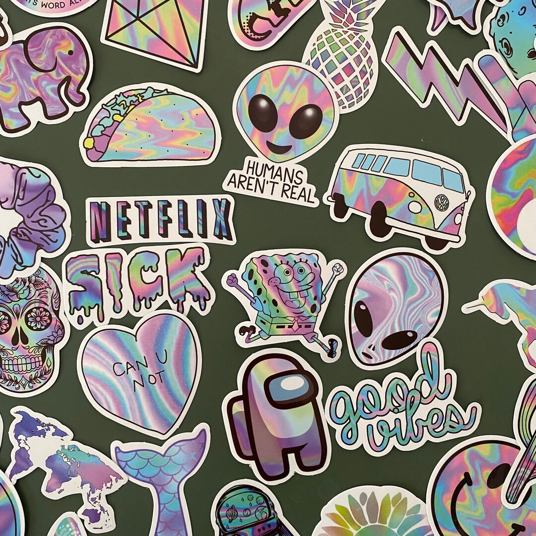 50 Neon Holographic Style Stickers Vinyl Stickers Bundle - Etsy