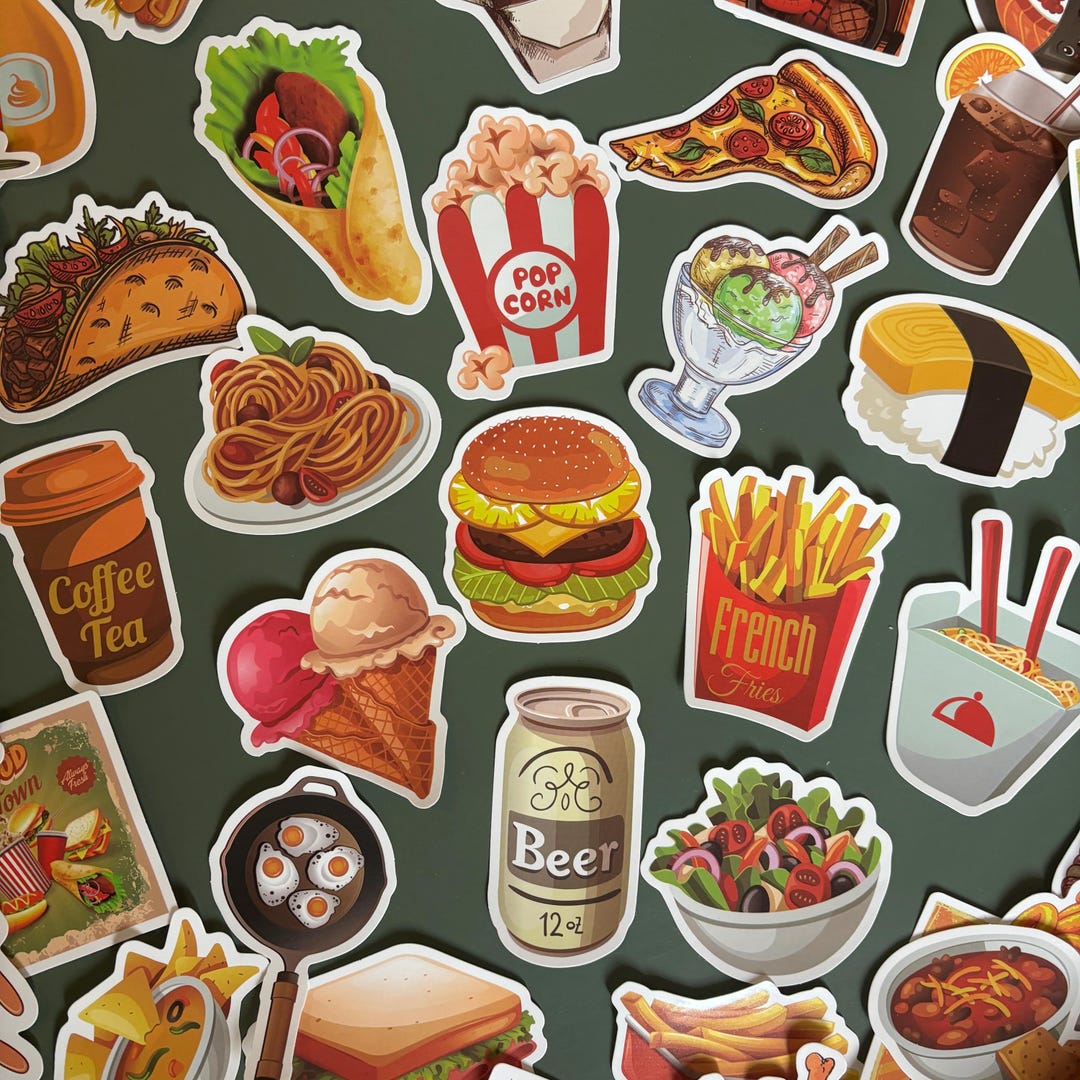 50 Fast Food Food Stickers - Fries - Burgers - Sushi - Tacos - Vinyl ...