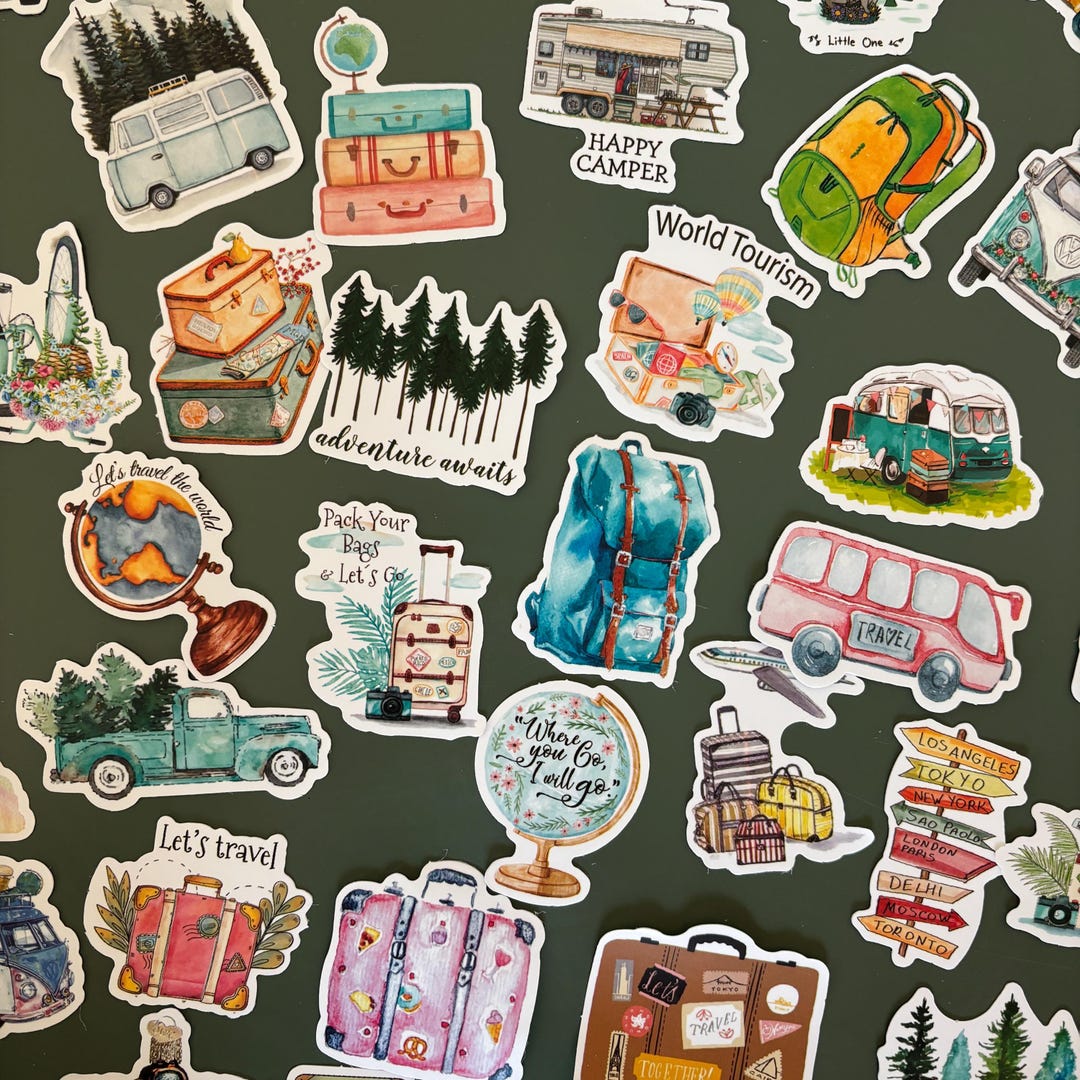 50 Stickers Backpackers Travel Adventure Roadtrip Van - Vinyl Stickers ...