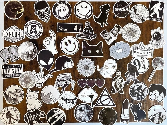 50 Stickers Black and White Theme Stickers Rock Emo - Etsy UK