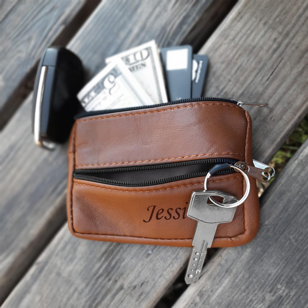 PERSONALIZED Leather Pouch, Custom Coin Purse, Change Case, Credit Card ...