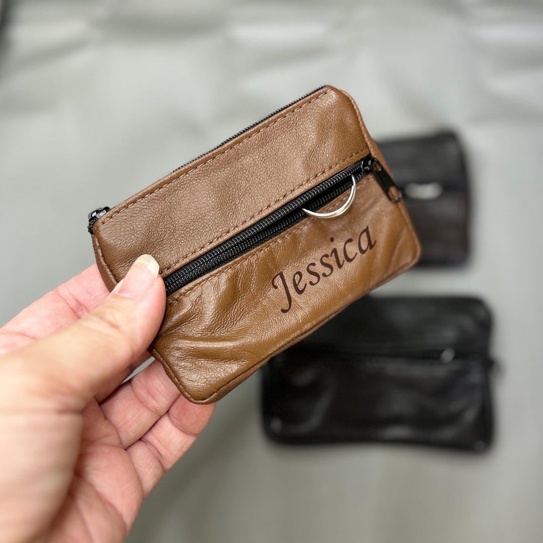 PERSONALIZED Leather Card Pouch, Custom Coin Purse, Change Case, Credit ...