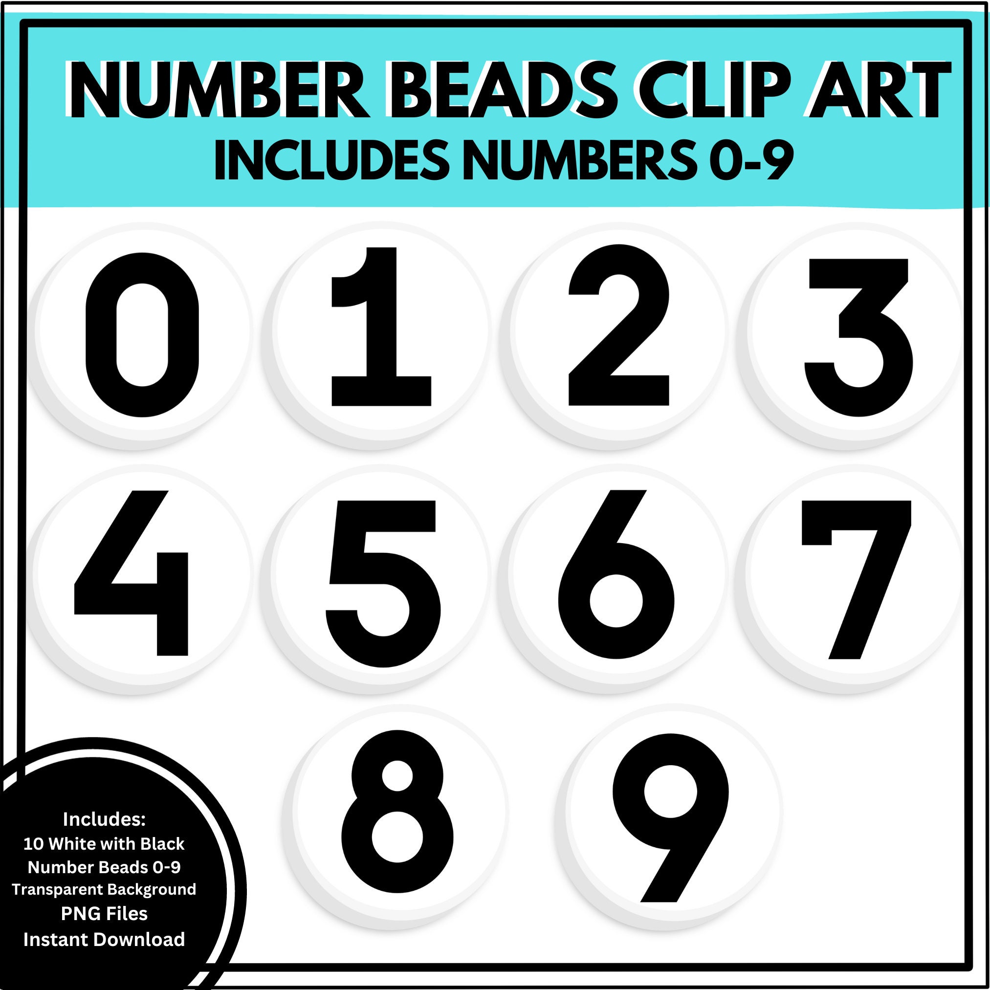 Black and White Number Beads Clip Art Digital Download, PNG - Etsy