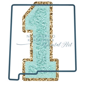 Aqua With Gold Glitter Varsity Letter and Number Patches Clip Art, PNG ...