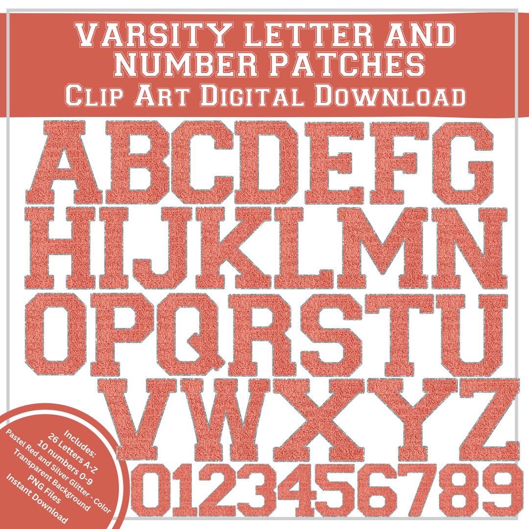 Pastel Red With Silver Glitter Varsity Letter Patches Clip Art, PNG ...