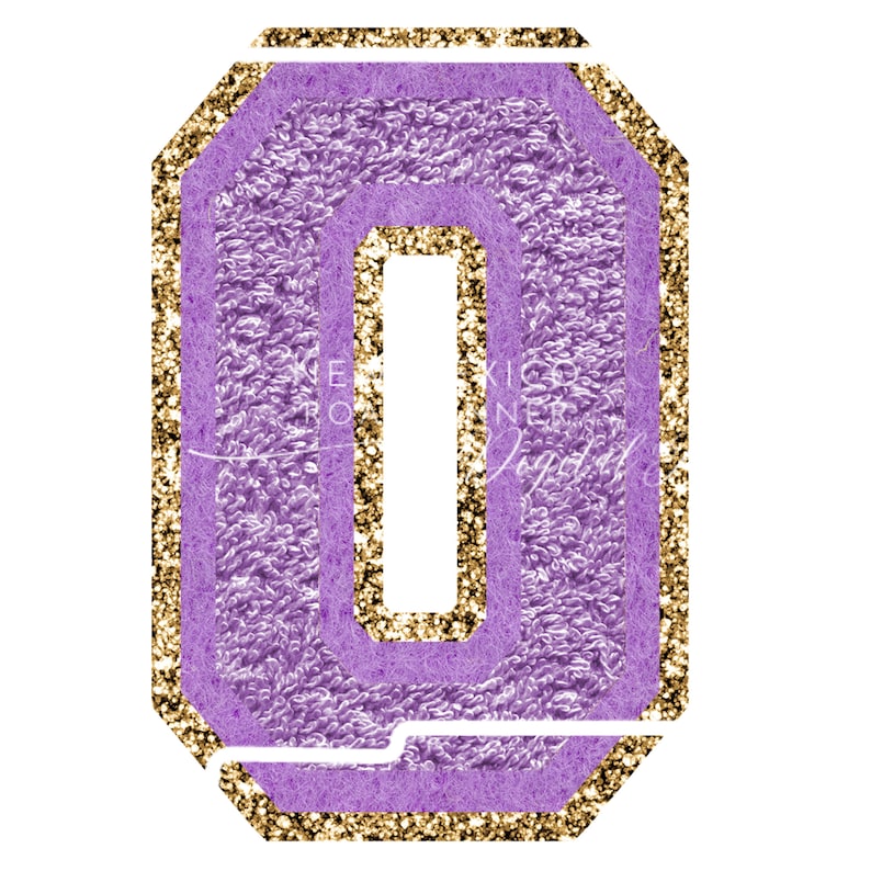 Purple With Gold Glitter Varsity Letter and Number Patches Digital ...