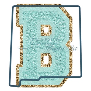 Aqua With Gold Glitter Varsity Letter and Number Patches Clip Art, PNG ...