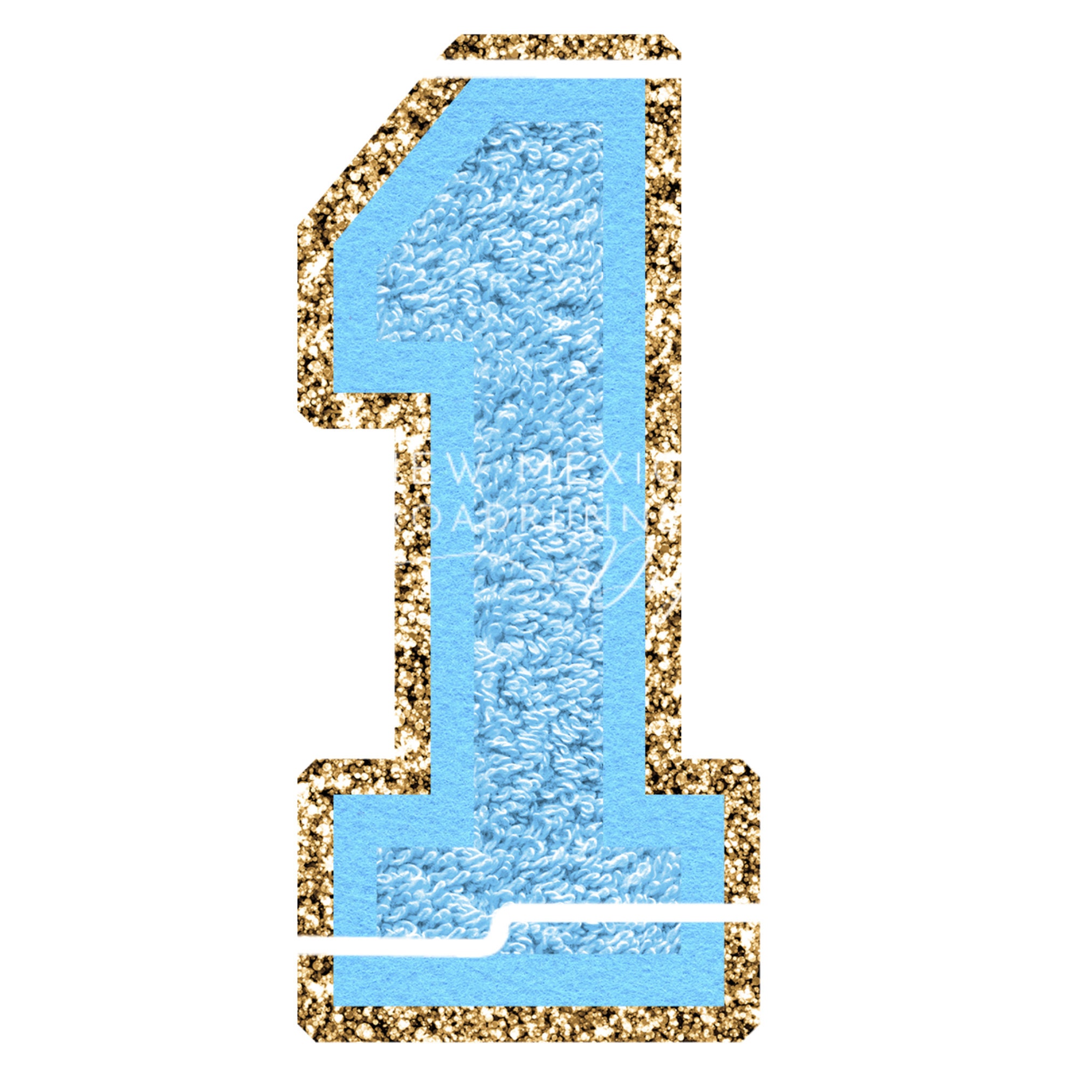 Sky Blue With Gold Glitter Varsity Letter and Number Patches Clip Art ...