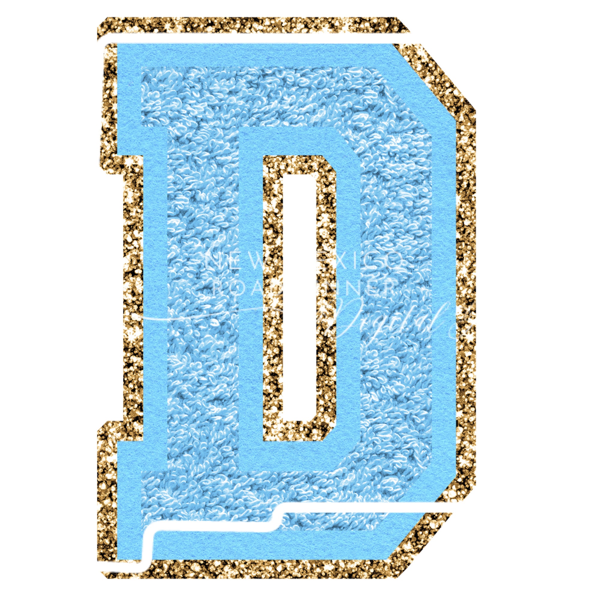 Sky Blue With Gold Glitter Varsity Letter and Number Patches Clip Art ...