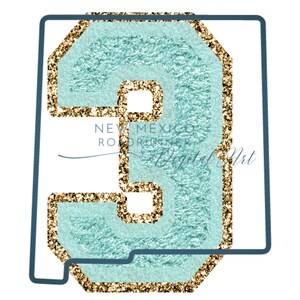 Aqua With Gold Glitter Varsity Letter and Number Patches Clip Art, PNG ...