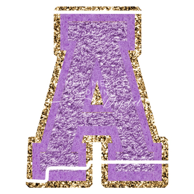 Purple With Gold Glitter Varsity Letter and Number Patches Digital ...