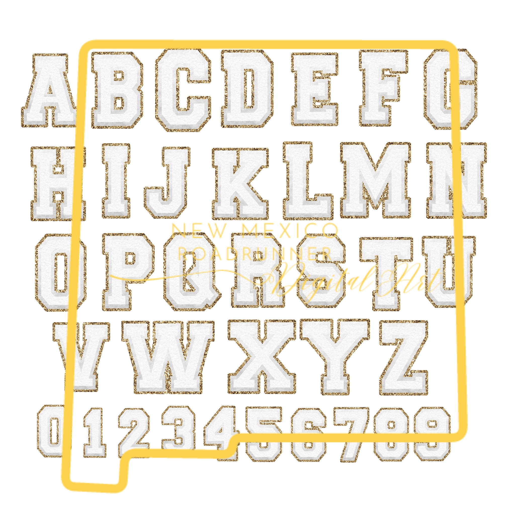 White With Gold Glitter Varsity Letter Patches Clip Art, PNG, Digital ...