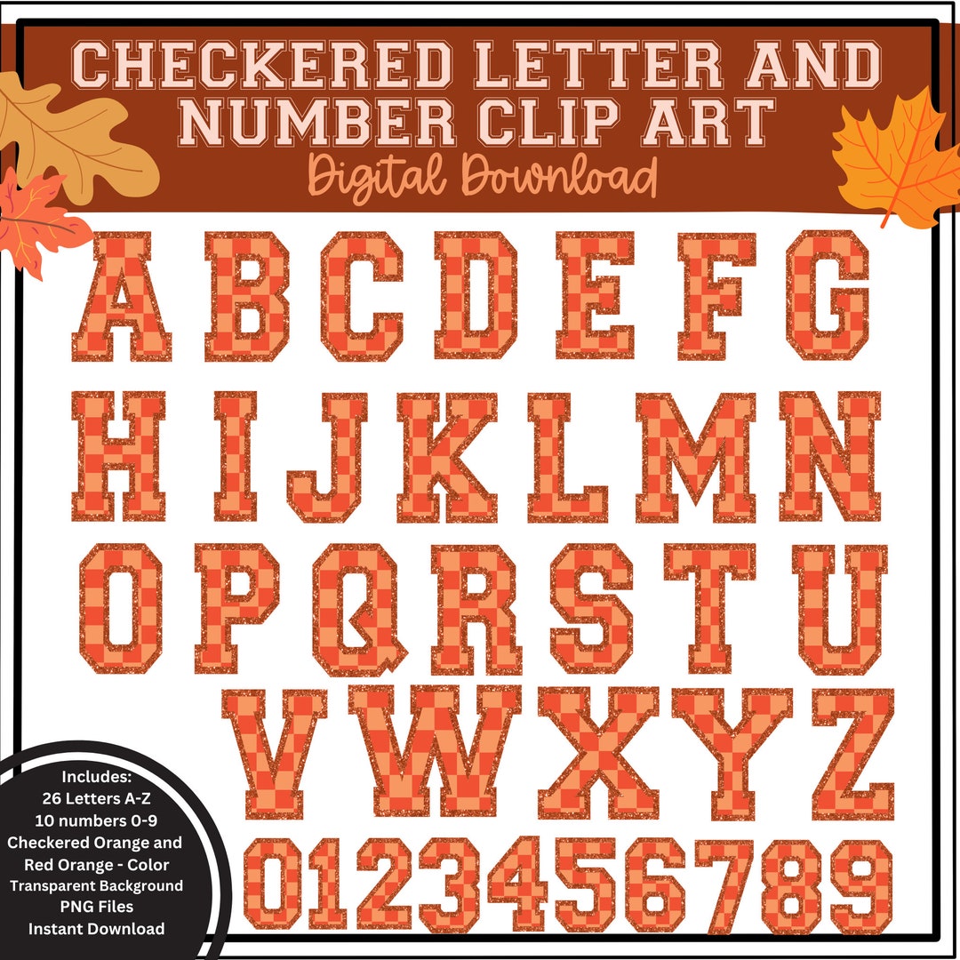 Fall Orange Checkered Varsity Letter and Number Clip Art - Etsy