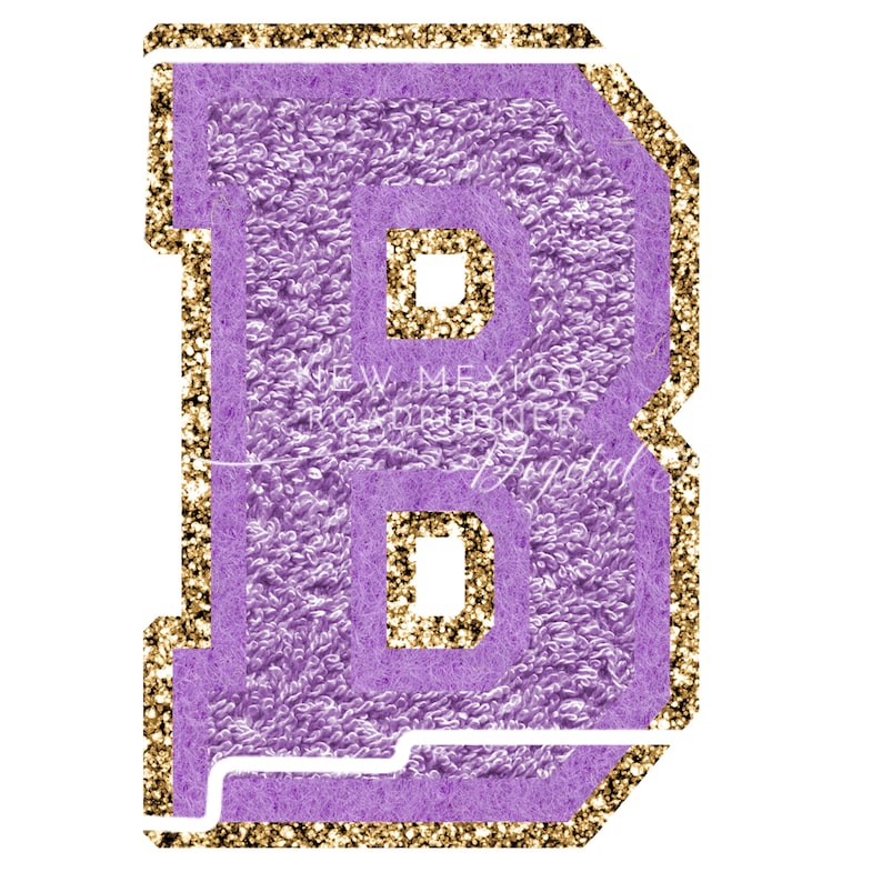 Purple With Gold Glitter Varsity Letter and Number Patches Digital ...