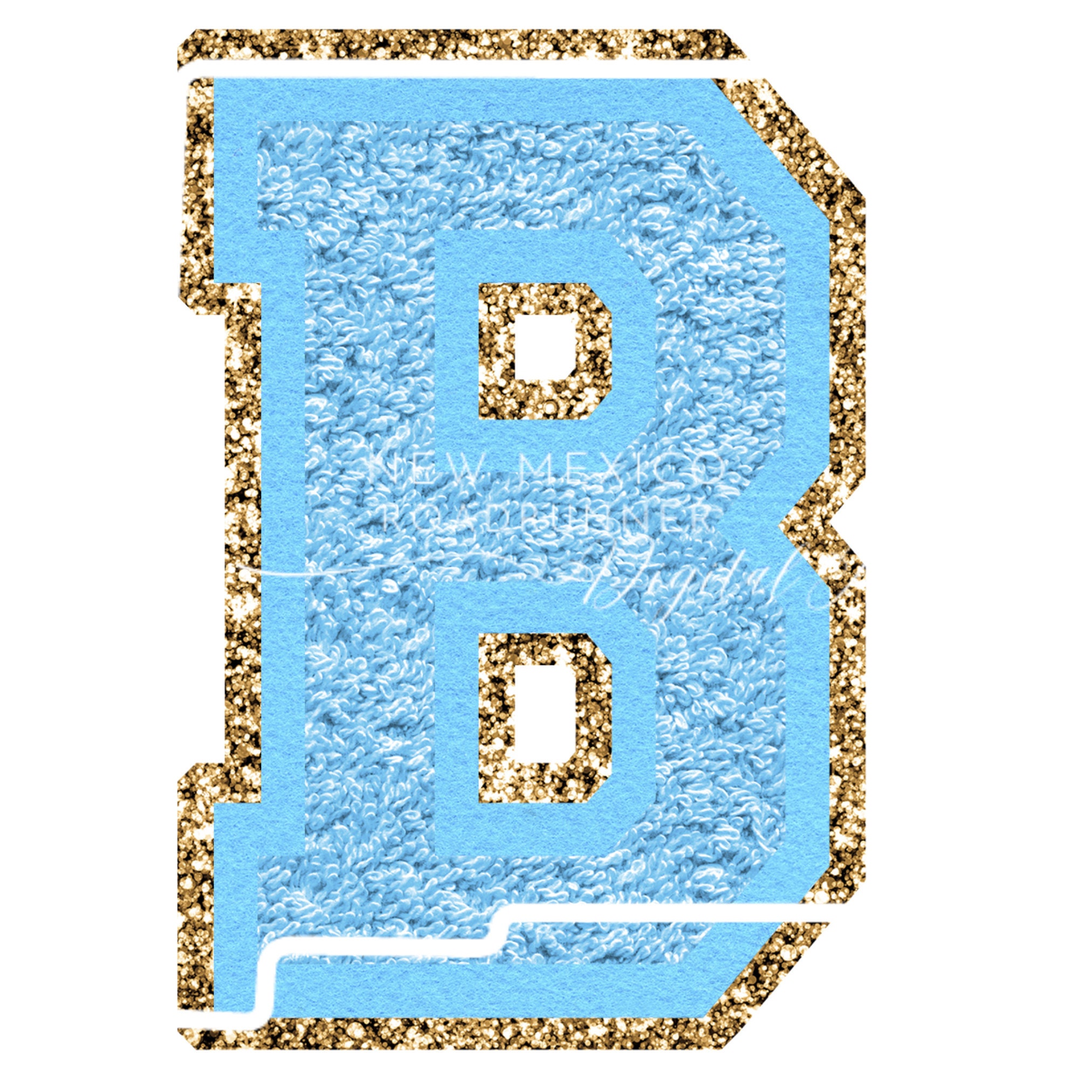 Sky Blue With Gold Glitter Varsity Letter and Number Patches Clip Art ...