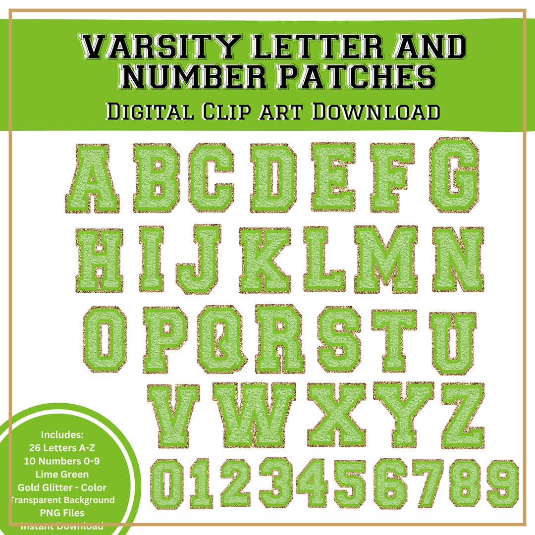 Bright Lime Green Varsity Letter and Number Patches Digital Download ...